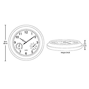 BEW Large Waterproof Outdoor Clock, 18 Inch Patio Clock with Thermometer & Hygrometer Combo, Outdoor Clocks for Garden, Pool, Lanai, Fence, Porch