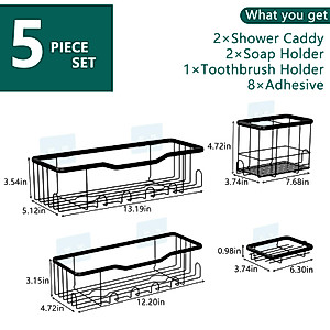 RM FOLD Shower Caddy, 5 Pack Adhesive Shower Organzier, No Drilling Shower Shlves, Rustproof Stainless Steel Bathroom Shower Organzier for Bathroom, Kitchen and Dorm Organization and Storage, Black