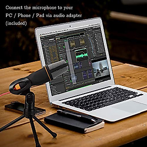 IUKUS PC Microphone with Mic Stand, Professional 3.5mm Jack Recording Condenser Microphone Compatible with PC, Laptop, IP@d, iPh0ne, Mac-Recorder Singing YouTube Skype Gaming (3.5mm PC Microphone)