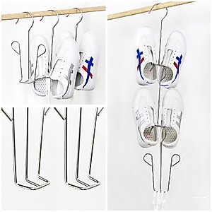 Applicable to FMWQZ 5-piece stainless steel shoe hanger drying rack, used for double-hook design drying rack storage box, closet storage box, dewetting hanging leather shoes