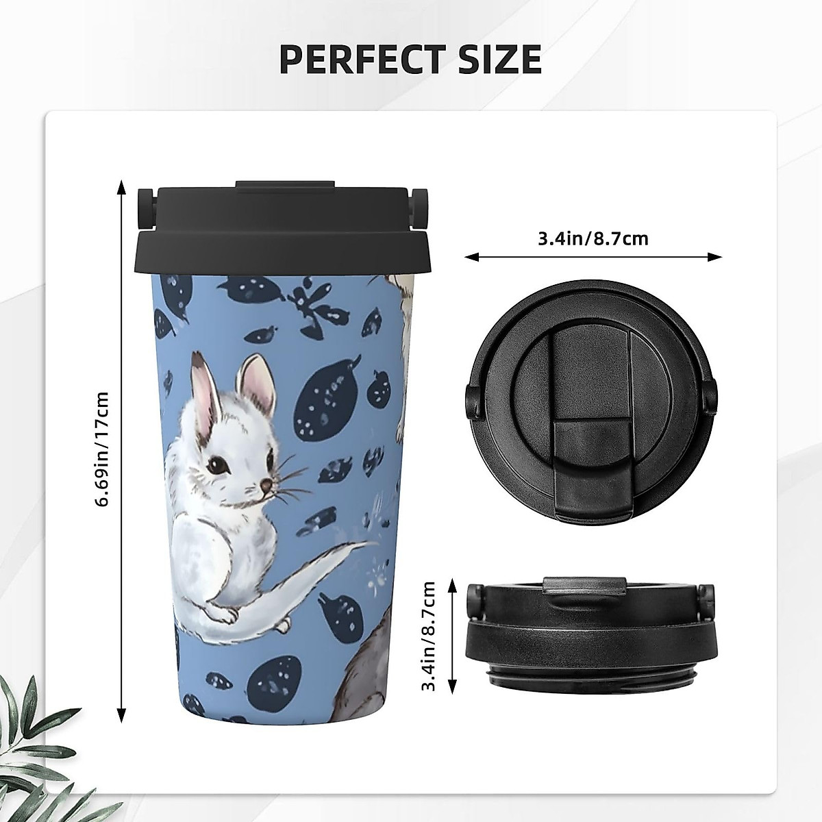 GHBNK Blue Chinchillas And Moon Travel Coffee Mug Stainless Steel Insulated Coffee Mug Double Wall Travel Coffee Cup Reusable Insulated Tumbler with Lid for Iced and Hot Drinks