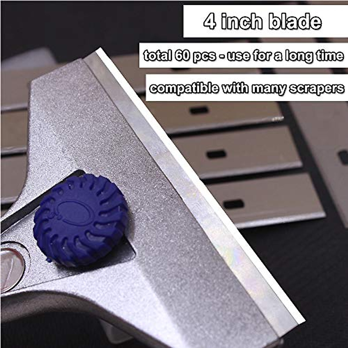 4" Scraper Blades 60 pcs Replacement Stainless Steel Razor Blade for Scraper to Remove Wallpaper Adhesive Vinyls