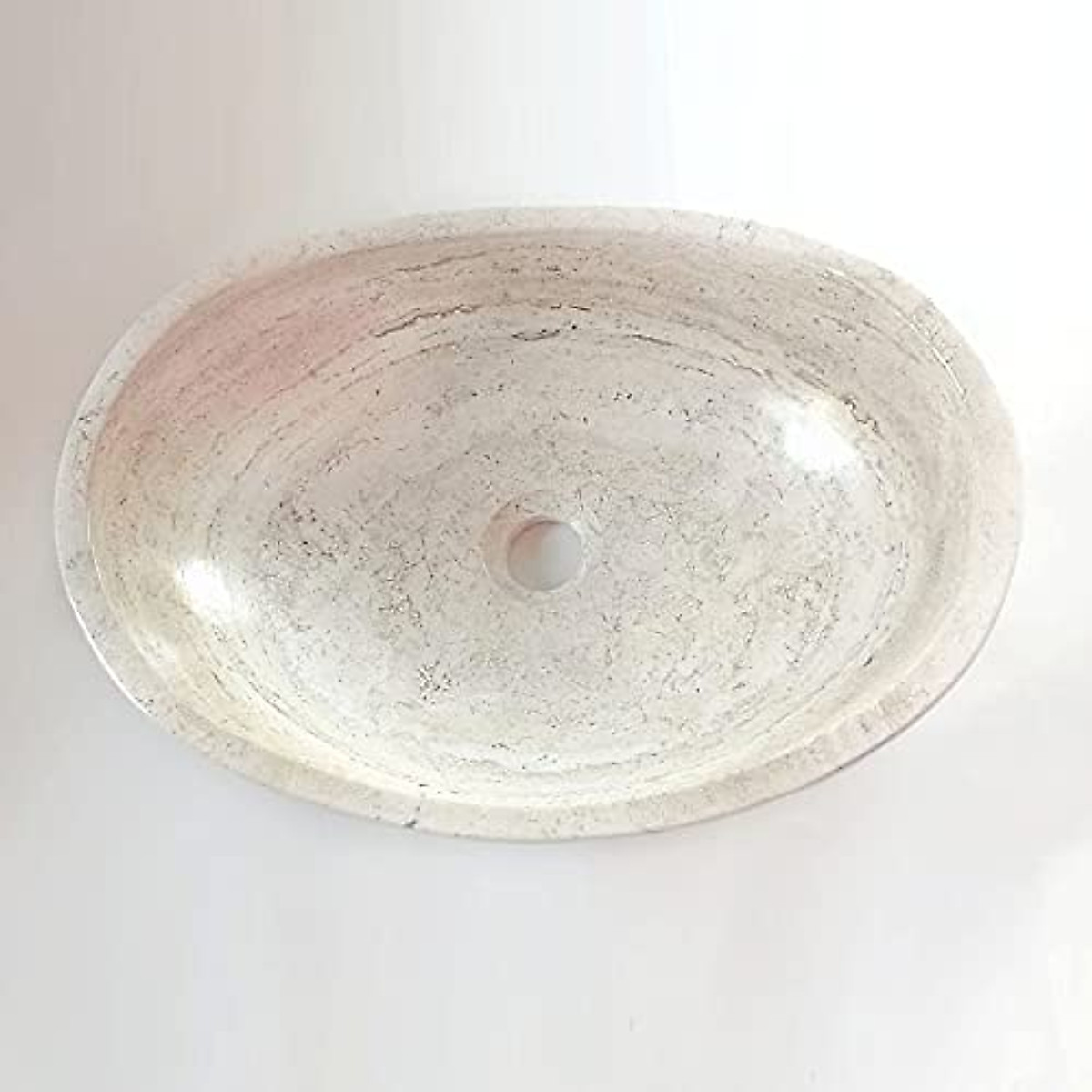 EDUPET Tan Travertine Chiseled Stone Bathroom Vessel Sink - Oval Canoe Shape - 100% Natural Marble, Hand Carved - Free Matching Soap Tray