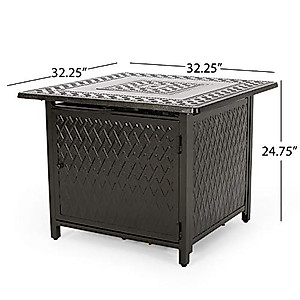 Christopher Knight Home Connie Outdoor 4 Seater Wicker Swivel Chair and Fire Pit Set, Mixed Brown + Navy Blue + Hammered Bronze