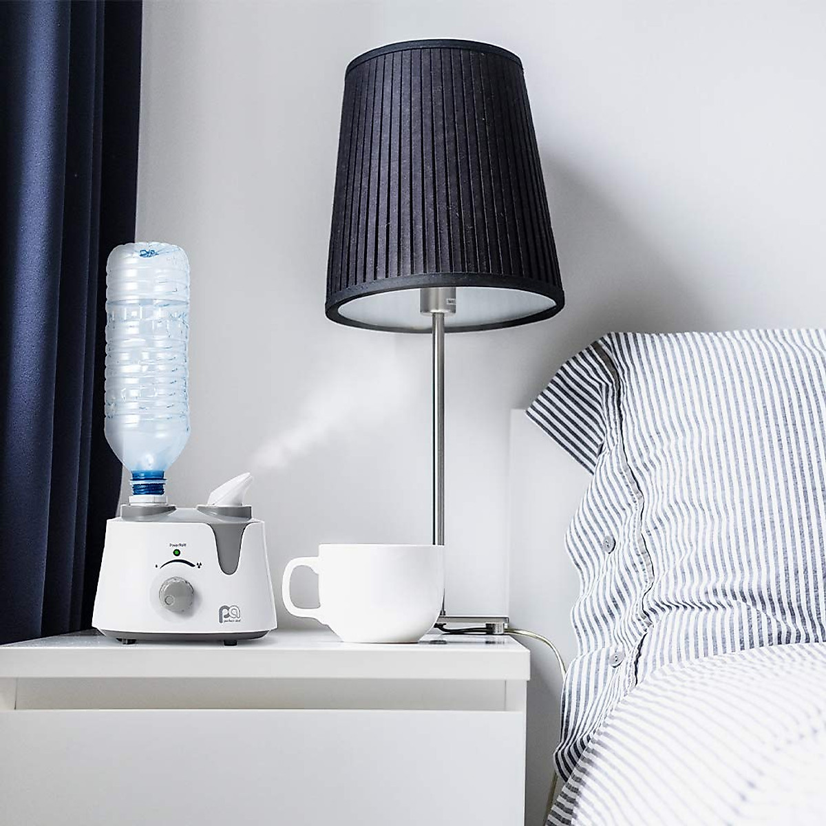 PerfectAire PAU1 Personal Ultrasonic Cool Mist Humidifier with Water Bottle Adapter for Small Rooms, Travel, Offices and Dorms, Ultra-Quiet Operation, No Filters to Change, White