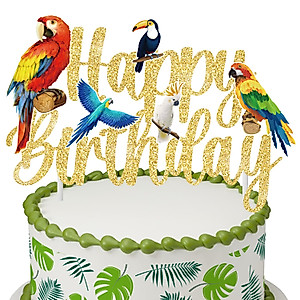 Parrot Birthday Cake Decoration Tropical Bird Birthday Cake Topper Parrot Happy Birthday Cake Pick Parrot Birthday Party Decoration for Birds Themed Baby Shower Supplies