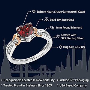 Gem Stone King 925 Silver and 10K Rose Gold 6MM Heart Shape Gemstone Birthstone and Diamond Engagement Ring | Wedding Anniversary Promise Ring For Women | Available In Size 5, 6, 7, 8, 9