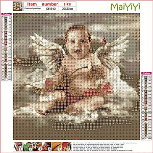 MaiYiYi Angel Baby Diamond Painting Set 5D Full Round Diamond Painting Angel Wings Diamond Painting Cross Stitch Kit Cute Baby Diamond Painting by Numbers for Adult Kids Wall Art Decor (30X30 CM)