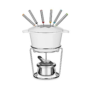 Cuisinart 13-Piece Cast Iron Fondue Set, White, 10"