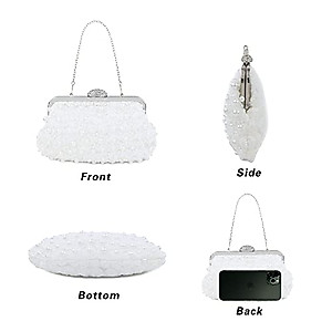 Carwales Women Pearl Clutch Flower Evening Bag Pearl Purse for Women Evening Wedding Dance Prom Bridal Handbags(White)