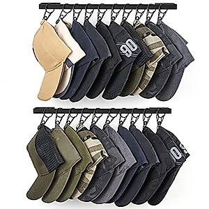 Dahey Hat Rack for Wall Baseball Hat Organizer Hanger Caps Holder with 20 Clips Metal Wall Mounted Cap Organizer for Closet Door Bedroom Entryway Laundry,Set of 2,Black
