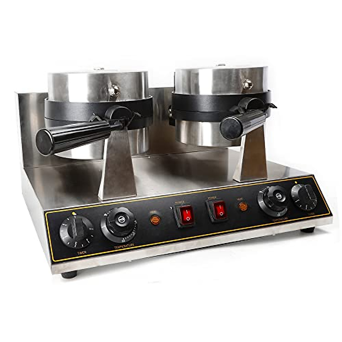 Waffle Maker 2400W Electric Double Heads Waffle Machine Non-stick Round Waffle Iron Maker Thicken Stainless Steel Home or Commercial Use Restaurant or Bakery 110V
