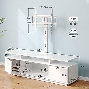 Rolanstar TV Stand with Mount and Power Outlet 51.2", Swivel TV Stand Mount for 32/45/55/60/65/70 inch TVs, Height Adjustable Modern Entertainment Center with Storage & LED Lights, TV Table White