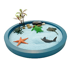 Japanese Zen Garden Mini Kit for Desk - Ocean Beach Theme - Relaxation, Meditation & Mindfulness - Gift for Birthdays, Christmas, Etc. - Includes Rake, Sand, 10+ Accessories! - Tray Diameter 8.5"