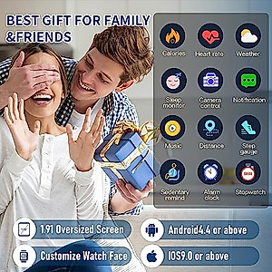 Blood Pressure Monitor Smart Watch, 2023 Smartwatch Fitness Tracker for Men Women, IP67 Waterproof, Heart Rate Sleep Monitor, 1.9 Inch Full Touch Screen, Blood Oxygen Pressure