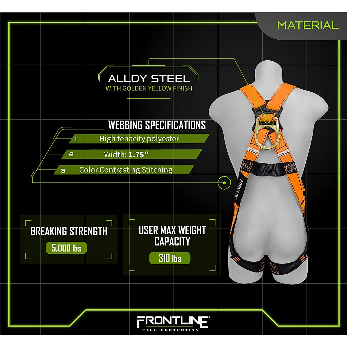 Frontline 100VMB Combat™ Economy Series Full Body Harnes (Universal) | OSHA and ANSI Compliant | Full Body Harness | Back d-ring | 3 points of adjustability | OSHA & ANSI Compliant