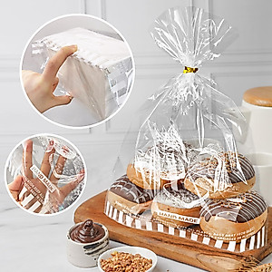 MUMULULU 90 PCS 11""x 14"" Bread Loaf Packing Bags with Bottom Gusset and Ties Clear Cello Cellophane bags Printed Bread Bags