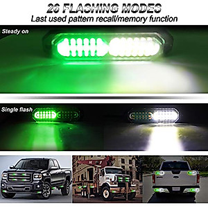 ASPL 8pcs Sync Feature Ultra Slim 12-LED Surface Mount Flashing Strobe Lights for Truck Car Vehicle LED Mini Grille Light Head Emergency Beacon Hazard Warning lights (Green/White)