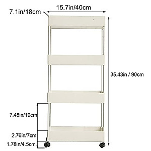 OVAKIA 4-Tier Slim Rolling Utility Cart Storage Shelves Trolley Storage Organizer Shelving Rack with Mesh Baskets/Wheel Casters for Laundry Pantry Bathroom Kitchen Office Narrow Places(White)
