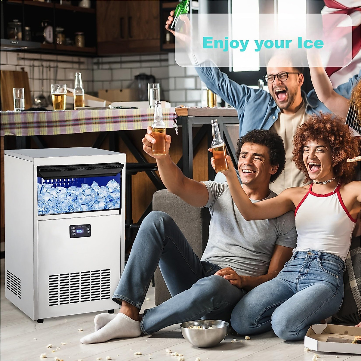 Commercial Ice Maker Machine, 120 lbs/24H with 45 lbs Storage Bin, 0.9 Inch Thick Ice Cubes - Automatic Cleaning, Perfect for Home, Bar