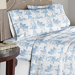 Pointehaven 180 GSM Cotton Flannel Duvet Set - King/Cal King, Scenic Toile