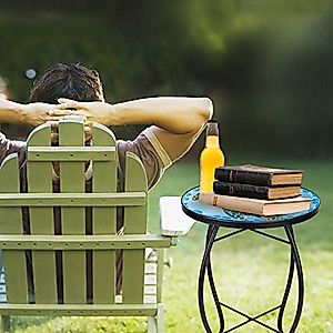 VCUTEKA Patio Side Table Outdoor Accent Table Bistro Coffee Table Plant End Table Small Porch Table Indoor Round Glass Balcony Plant Table Stands Sea Turtle