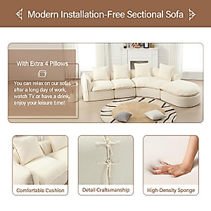 Haplized 137" Modular Sectional Couch,Comfy Upholstered Sectional Sofa,High Density Sponge Floor Sofa,5 Seater Cloud Sofa for Living Room,Bedroom,Apartment,Beige