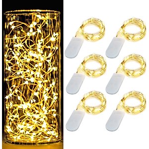6 Pack 7Feet Starry String Lights Waterproof Fairy String Lights 20 Micro Starry LEDs On Silvery Copper Wire CR2032 Batteries Included for Wedding Centerpiece Party Christmas Table Decor Warm White