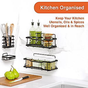 Shower Caddy Bathroom Shelves, The Athena Silken Black 4 Set, 40LB Capacity, Adhesive Tape - No Drill-Rustproof -Gorgeous Powder Coated 304 Stainless Steel Shower Organizer for kitchen and Home Decor