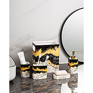 Marble Accessories Set, Black and White Marble Ceramic Decorative Small Trash Can Wastebasket, Garbage Container Bin for Bathrooms, Powder Rooms, Kitchens, Home Offices