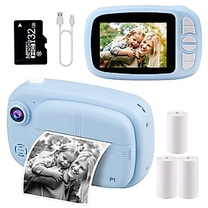 Kids Instant Camera, Mijiaowatch 12MP/1080P Kids Digital Print Camera with 3.5 Inch Cameras for Kids 32GB TF Card, Kids Gift Toys for Ages 3-14 (Blue)