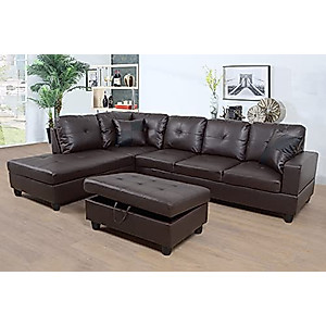 SIENWIEY Sectional Sofa Set, 103.5'' L-Shape Couch 3 PCS with Chaise and Storage Ottoman for Small Space Apartment Living Room Furniture(Brown,Left Chaise) A-brown