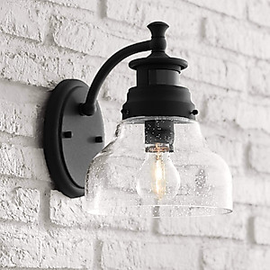 John Timberland Nobel Modern Outdoor Wall Light Fixture Black Steel 10" Clear Seedy Glass Motion Sensor Dusk to Dawn for Exterior House Porch Patio Outside Deck Garage Front Door Garden Home