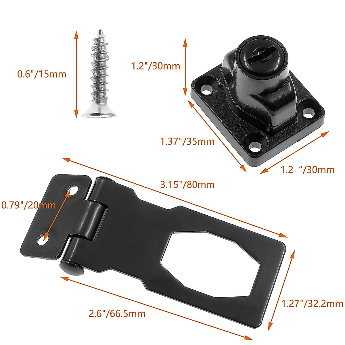 Jiozermi 2 Packs 2.5 Inch Hasp Locks with Keys, Stainless Steel Hasp Latches, Twist Knob Keyed Locking Hasp for Cabinet Small Door, Flat Black