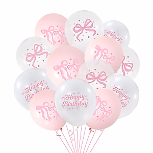 48 Pcs Pink Bow Balloons Coquette Birthday Decorations Include Bow Light Pink Balloons White Balloons for Pink Bow Birthday Party Supplies