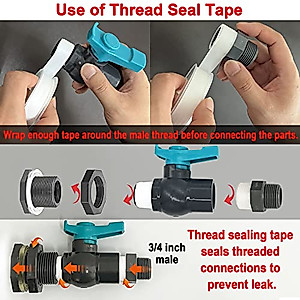 Qitdathn Rain Barrel Spigot Kit PVC Bulkhead Fitting with Ball Valve and Thread Seal Tape and Garden Hose Male Threaded Adapter(3/4" Male) for 3/4" Female Threaded Connector(kit for 3/4 inch Female)