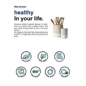 LE TAUCI Utensil Holder, 7.3"+5.4" Ceramic Kitchen Utensil Holder for Countertop, Large Cooking Utensil Crocks Gift for Mom, Boho Farmhouse Kitchen Decor, Set of 2, Reactive Glaze Arctic White