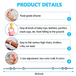 SMAUTOLIFE Toy Safety Straps 4PK Stretchable Silicone Pacifier Clips Baby Toddler Teether Bottle Harness Straps for Strollers,High Chair,Shopping Cart,Cribs,Exersaucer