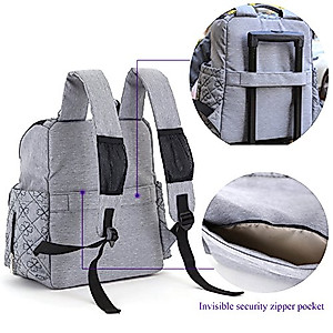 HYBLOM Diaper Bag Backpack With Baby Stroller Straps, Stylish Travel And Organizer For Women & Men, 12 Pockets, Grey