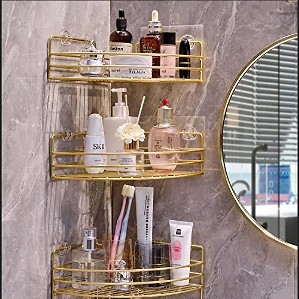 Vytaco flower Bathroom Storage (2 Pack) Shelf Shampoo Holders Wall Mounted Shower Caddies Corner Shelf Towels Storage Racks, No Drilling Stainless Steel Bathroom Shower Storage Basket