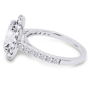 SAVEARTH DIAMONDS Halo Solitaire Style, Center 10X8MM Oval Cut Lab Created Moissanite Diamond Ring With Accents In 14K Solid White Gold (VVS1 Clarity, 3 Cttw)-8