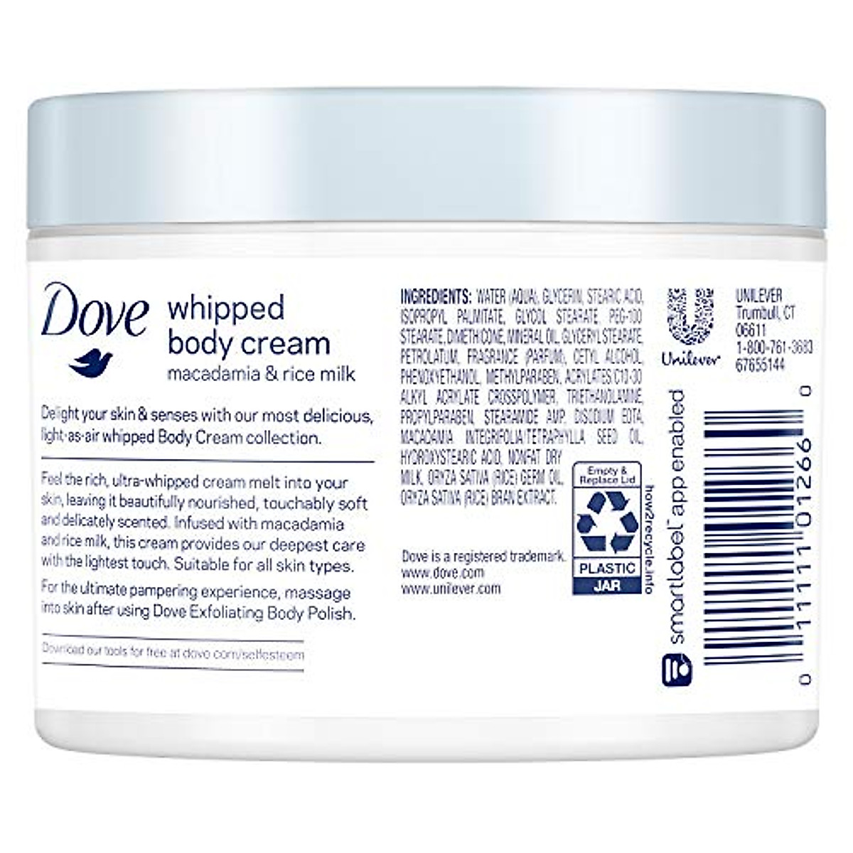 Dove Whipped Macadamia and Rice Milk Body Cream 10 oz