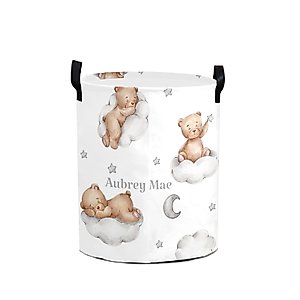 Watercolor Bear Moon Stars Storage Bin, Waterproof Oxford Fabric Clothes Basket Organizer for Laundry Hamper,Toy Bins,Gift Baskets, Bedroom, Clothes,Nursery