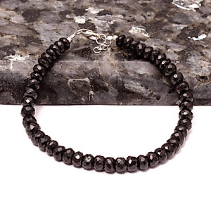 A&M GEMS & JEWELS A&M Black Spinel Faceted Rondell Gemstone Beaded Bracelet, Unique Black Spinel Gemstone Bracelet Jewelry for Women's (7.25)