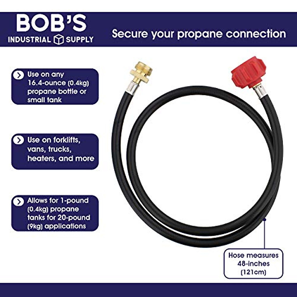 BISupply Propane Hose 1 lb Converter Adapter, 16.4oz to 20lbs Converter - Tank Bottle Line Adapter, Converting Hoses 4ft