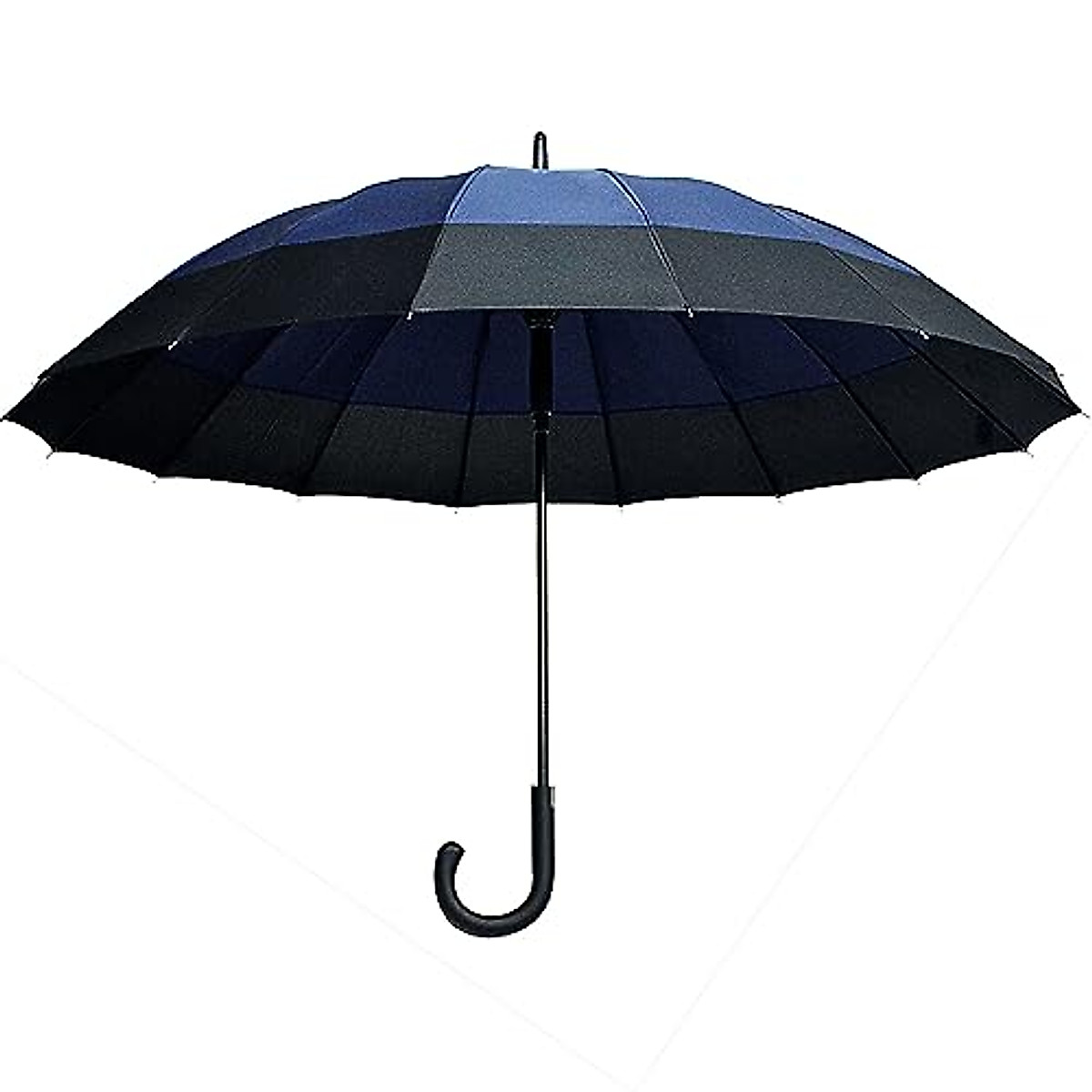 Kung Fu Smith Men Auto Open Stick Umbrella for Rain and Sun, Patchwork Blue and Black Umbrella Canopy, Hook Handle