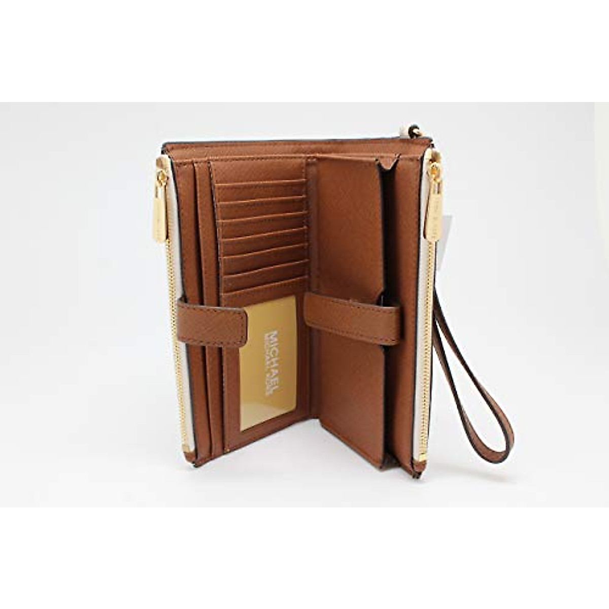 Michael Kors Jet Set Travel Double Zip Wristlet - Signature PVC (Vanilla PVC/Dark Acorn)