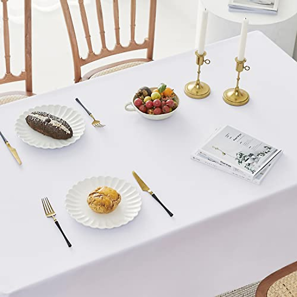 Romanstile Rectangle Tablecloth - Waterproof and Wrinkle Resistant Washable Polyester Table Cloth for Kitchen Dining/Party/Wedding Indoor and Outdoor Use (60 x 84 inch, White)