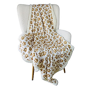 long rich Printed Dog paw Flannel Reverse to Sherpa Throw Blanket, Taupe, by Happycare Textiles