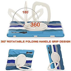 360 Rotation Case for Samsung Galaxy Tab S9 Ultra 14.6" Sturdy Cover Rotate Ring Stand Shoulder Carrying Strap Hand Strap Rugged Children Adults Outdoor Case (Colourful Blue)